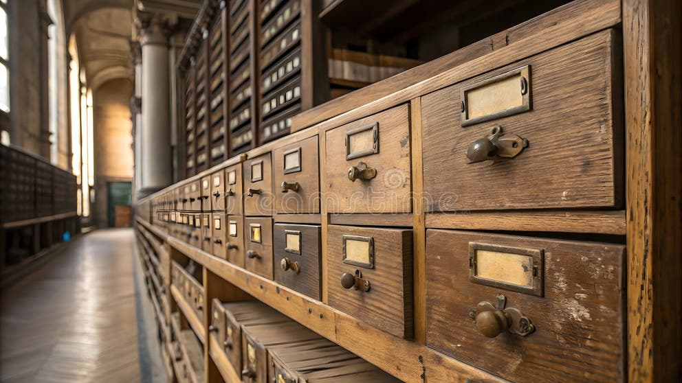 Old Wooden Drawers in the Library of University Stock Illustration ...