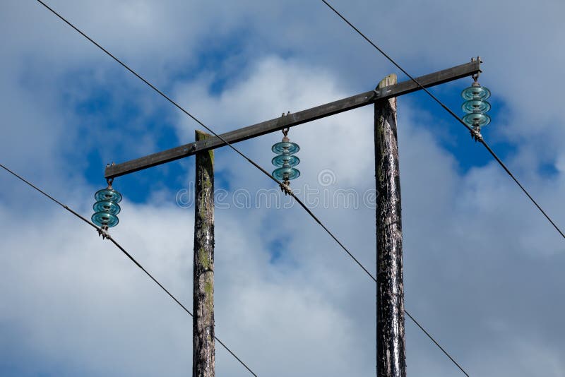 Wooden Electric Pole Detail with Electrical Cables and Support ...