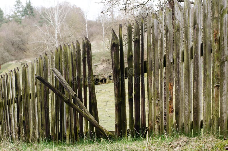 Old wooden destroyed fence stock image. Image of brown - 55174969