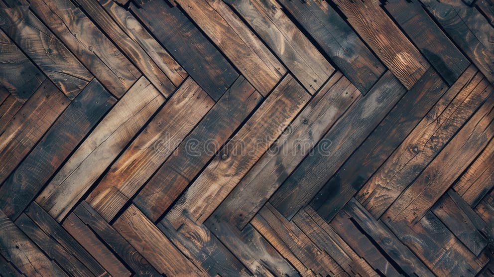 Old Wooden Floorboards Arranged in a Fishbone Pattern from a Top-down ...