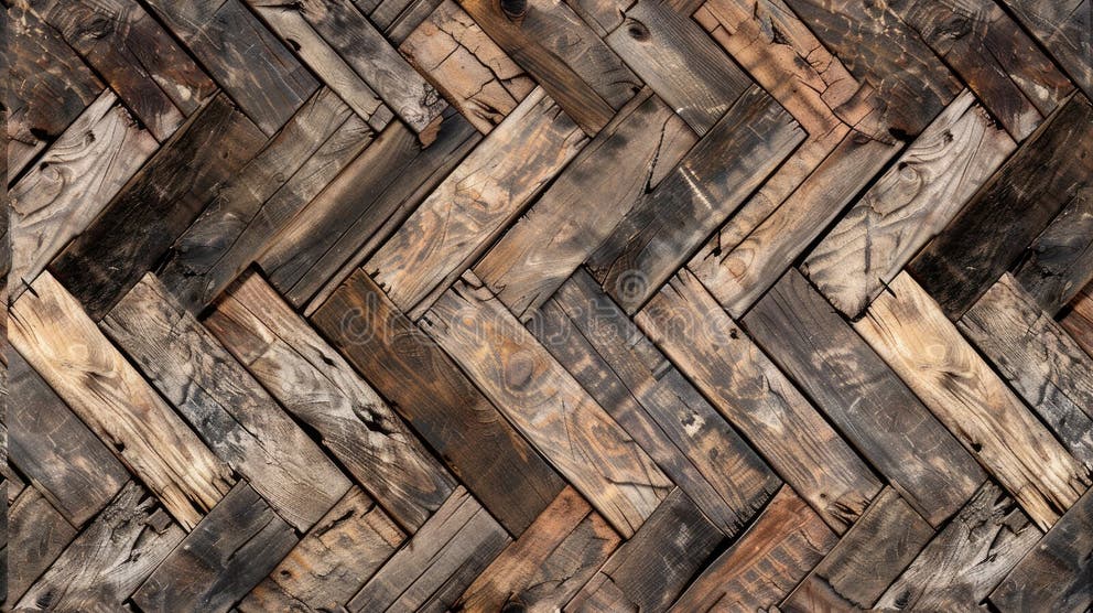 Old Wooden Floorboards Arranged in a Fishbone Pattern from a Top-down ...