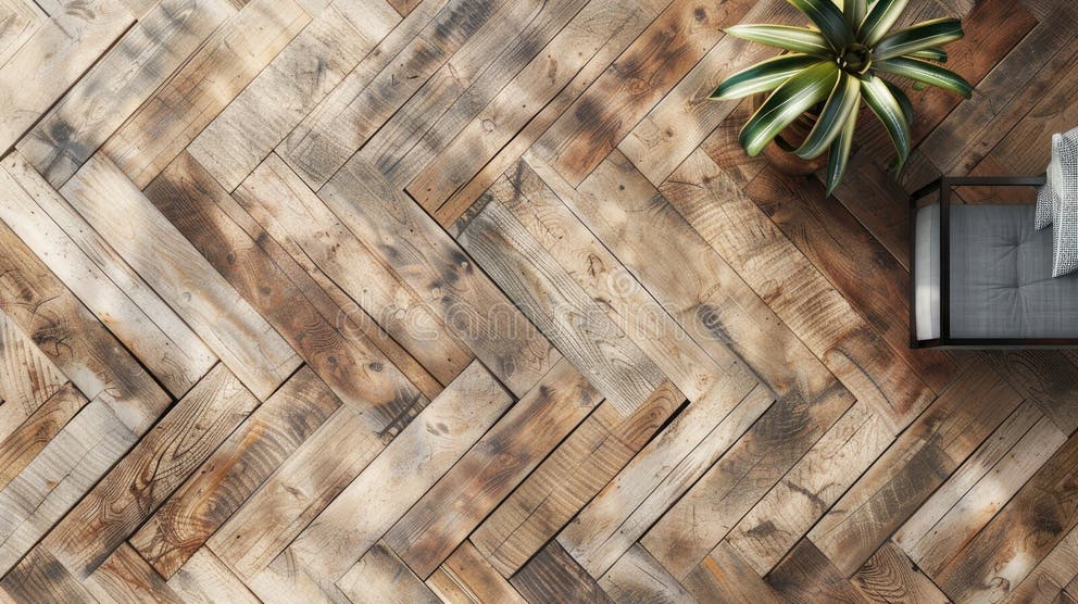 Old Wooden Floorboards Arranged in a Fishbone Pattern from a Top-down ...