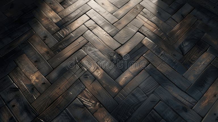 Old Wooden Floorboards Arranged in a Fishbone Pattern from a Top-down ...