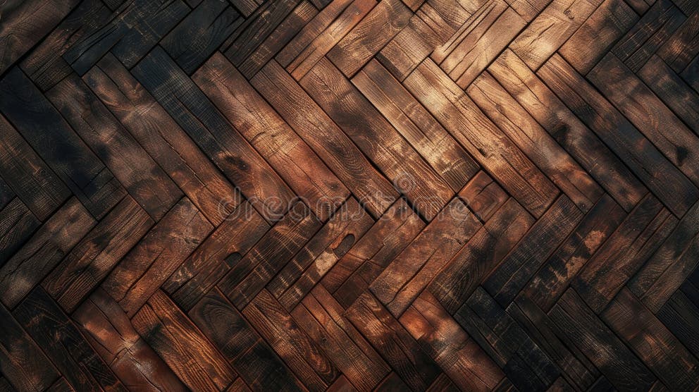 Old Wooden Floorboards Arranged in a Fishbone Pattern from a Top-down ...