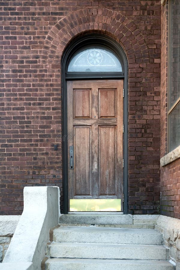 Old Wooden Front Door with Steps To Brick House Stock Photo - Image of ...