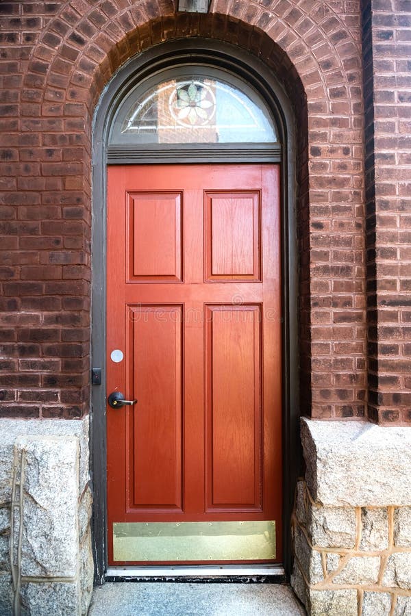 Old Wooden Front Door with Steps To Brick House Stock Photo - Image of ...
