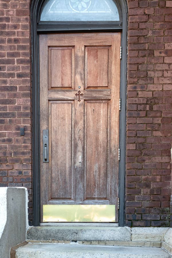 Old Wooden Front Door with Steps To Brick House Stock Photo - Image of ...