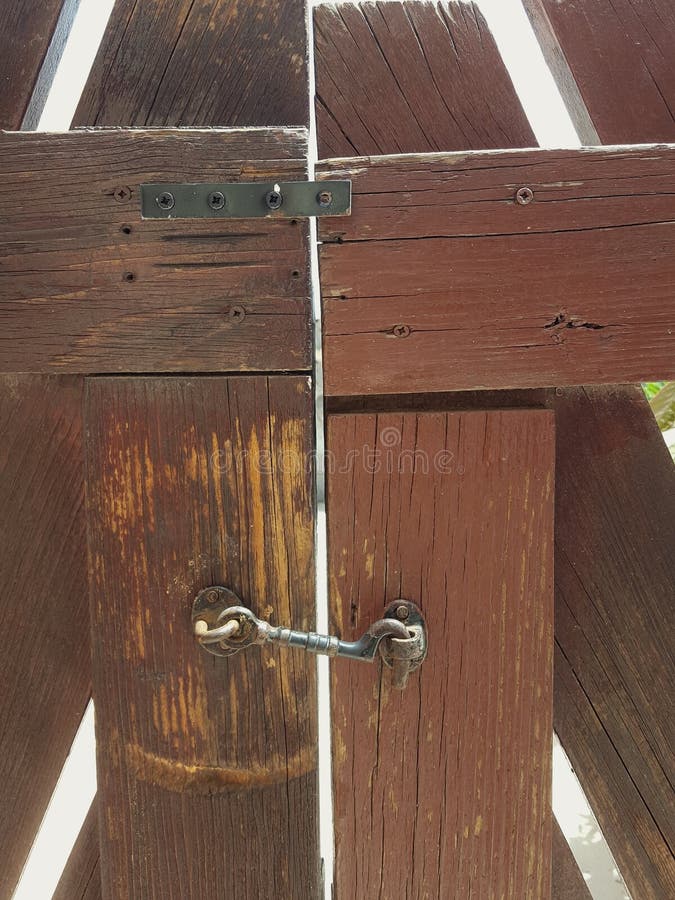 Old Wooden Gate with Aged Hook Stock Image - Image of woodwork, shut ...