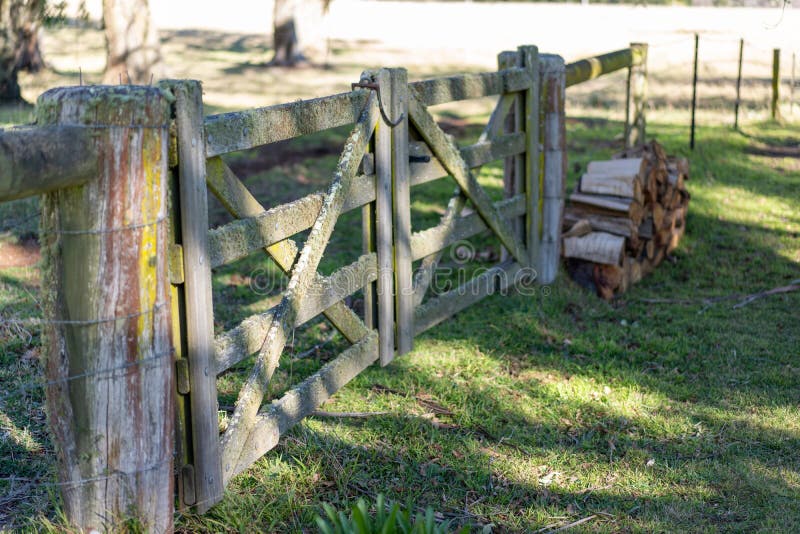 Old Wooden Gate in a Field during the Day Stock Image - Image of grass ...