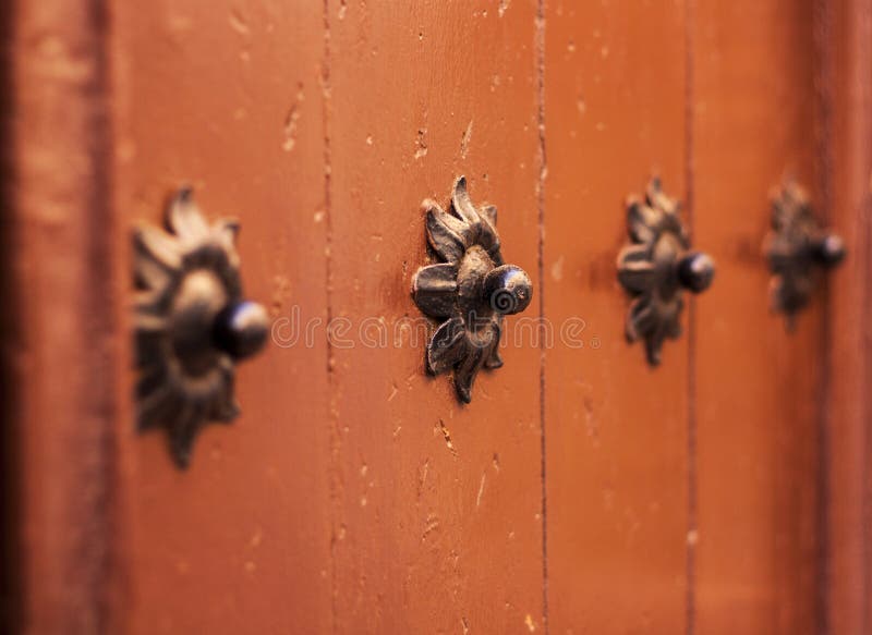 Old Wooden Gate Fixed with Large Brass Rivets in Catalonia, Spain ...