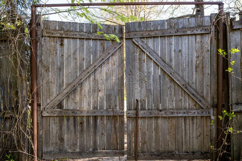 Old Wooden Gate Made of Planks in Village Yard Stock Photo - Image of ...