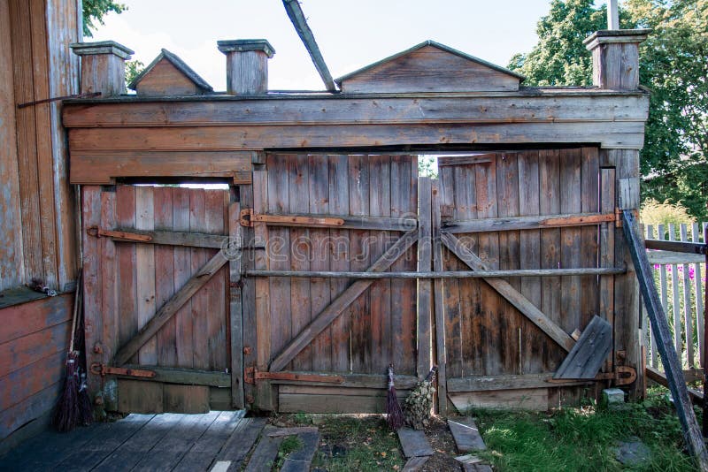 Old Wooden Gate in the Russian Style Stock Photo - Image of exterior ...