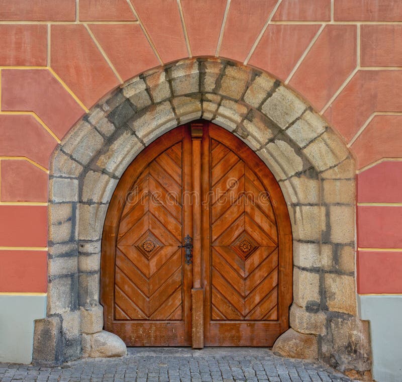 Old Wooden Gate with Stone Arch Stock Photo - Image of exterior, light ...