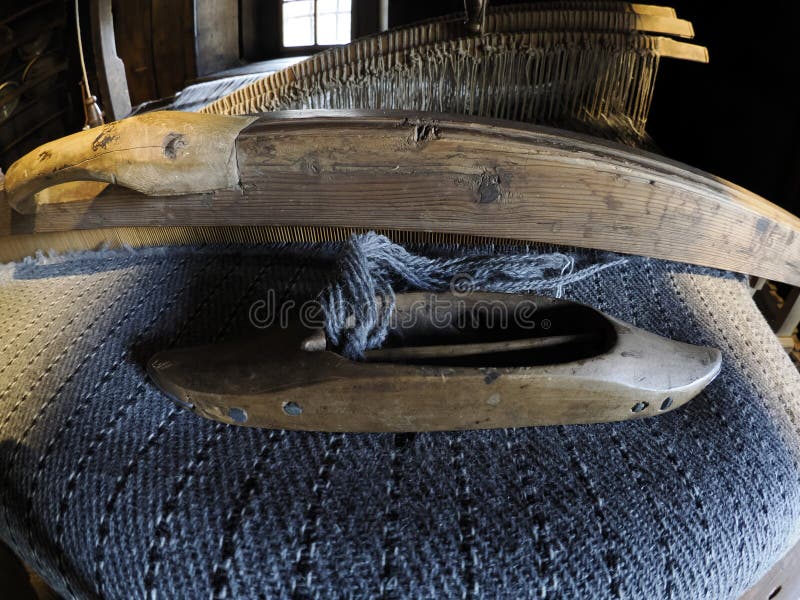 Old Wooden Hand Loom. Ancient Weaving Loom in Interior of Wooden Log ...