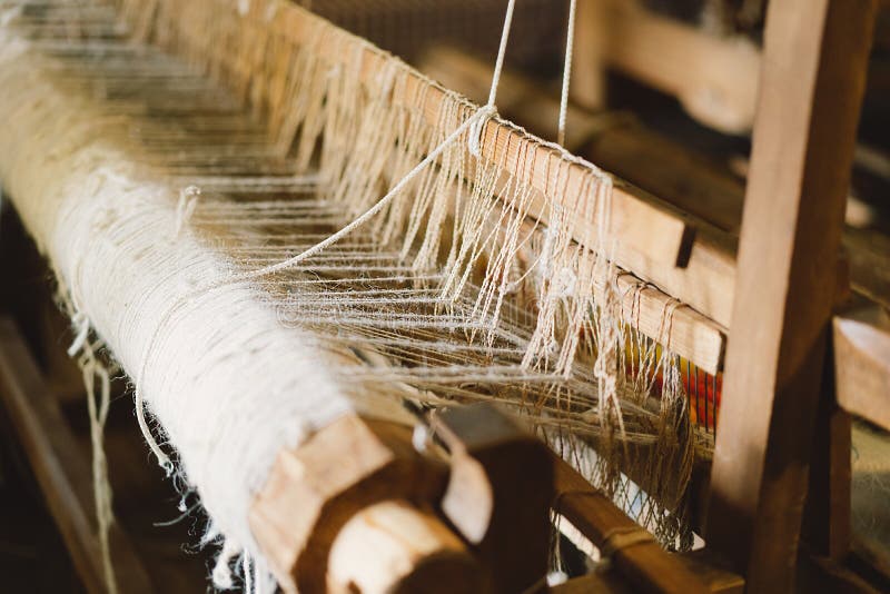 Old Wooden Hand Loom. Ancient Weaving Loom in Interior of Wooden Log ...