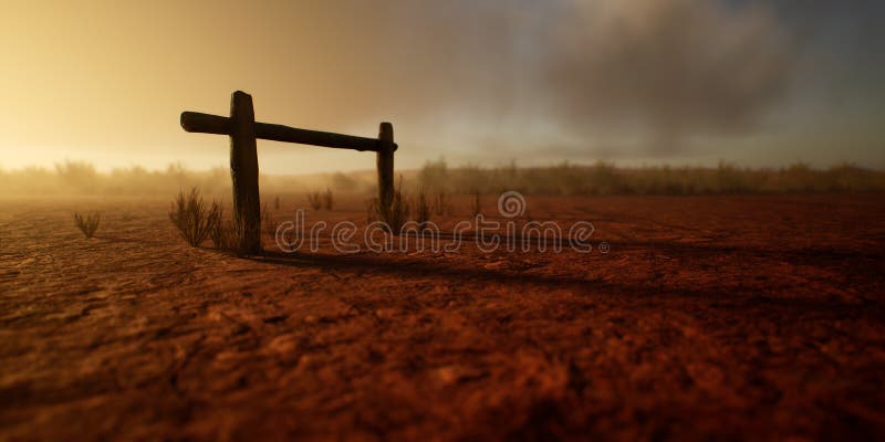 Wooden Horse Hitch Post in Desert at Sunset with Cloudy Sky. Stock ...