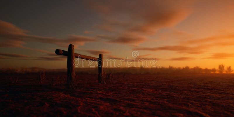 Wooden Horse Hitch Post in Desert at Sunset with Cloudy Sky. Stock ...