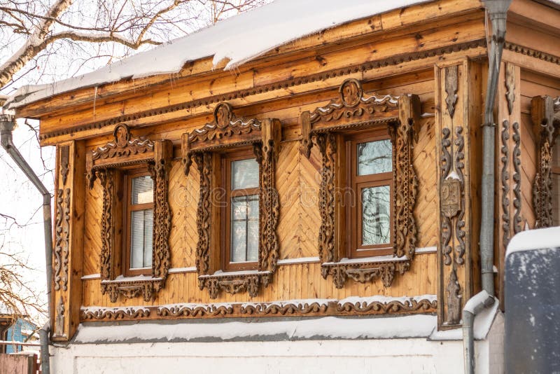 Old Wooden House with Beautiful Windows. Stock Image - Image of windows ...