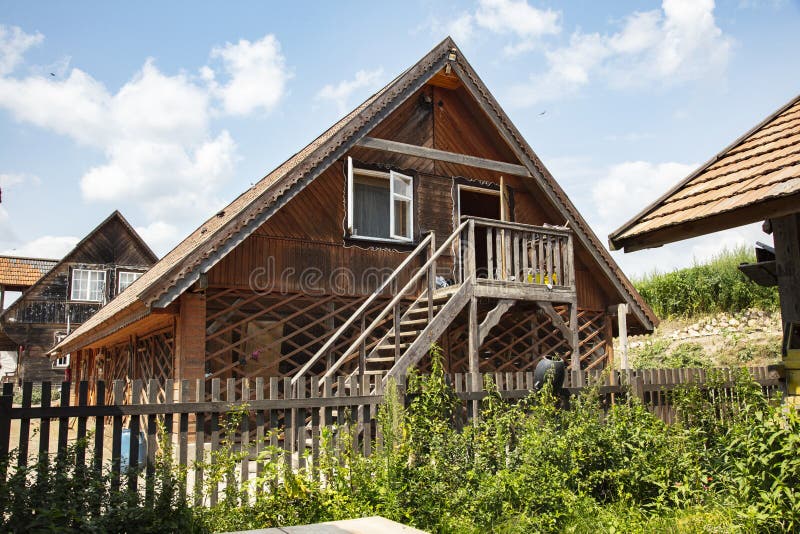 Old Wooden House Seen from the Side Stock Image - Image of blue, green ...
