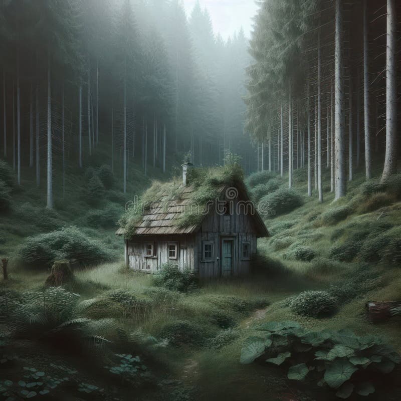An Old Wooden Hut Standing in the Forest. Stock Photo - Image of tree ...