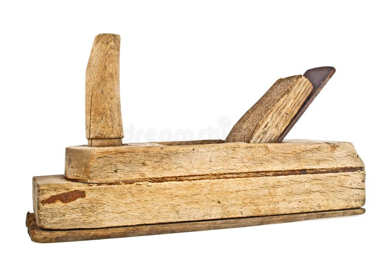 Old Wooden Planer Jointer Woodworking Tool Isolated on White Background ...
