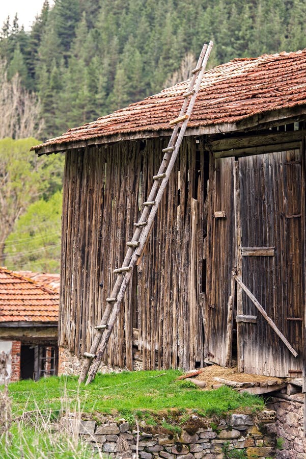 Old Wooden Ladder in Front of Historic Barn Stock Photo - Image of ...
