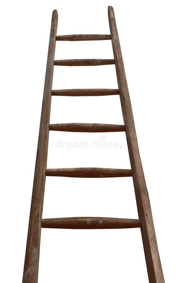 Old Wooden Ladder in Front of White Stock Image - Image of uphill ...