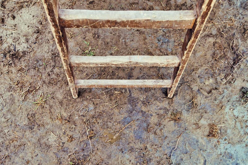 Old Wooden Ladders on the Ground Stock Image - Image of weathered ...