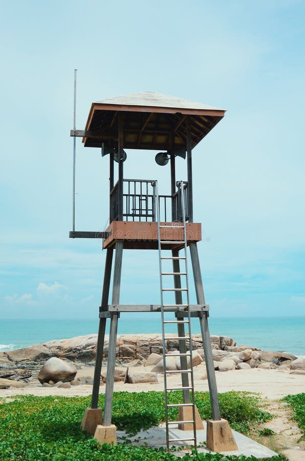 Old Wooden Lifeguard Tower on a Beach Stock Photo - Image of landscape ...