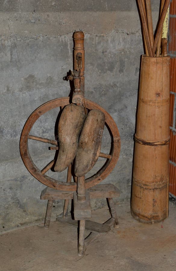 Old Wooden Objects and Horsetail Spindle Stock Photo - Image of drawing ...