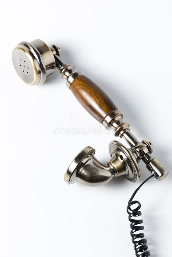 Old Wooden Phone Receiver on White Stock Image - Image of ancient ...