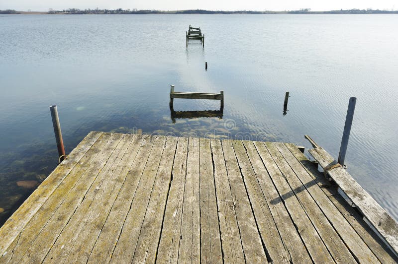 Perspective View of Wooden Pier at Lake. Small Bridge in Water Stock ...