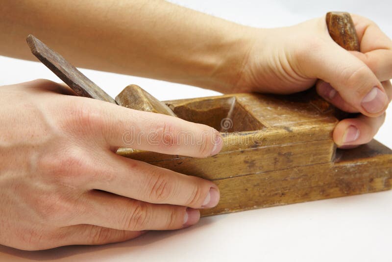 Old Wooden Plane in a Hand Job Stock Photo - Image of construction ...