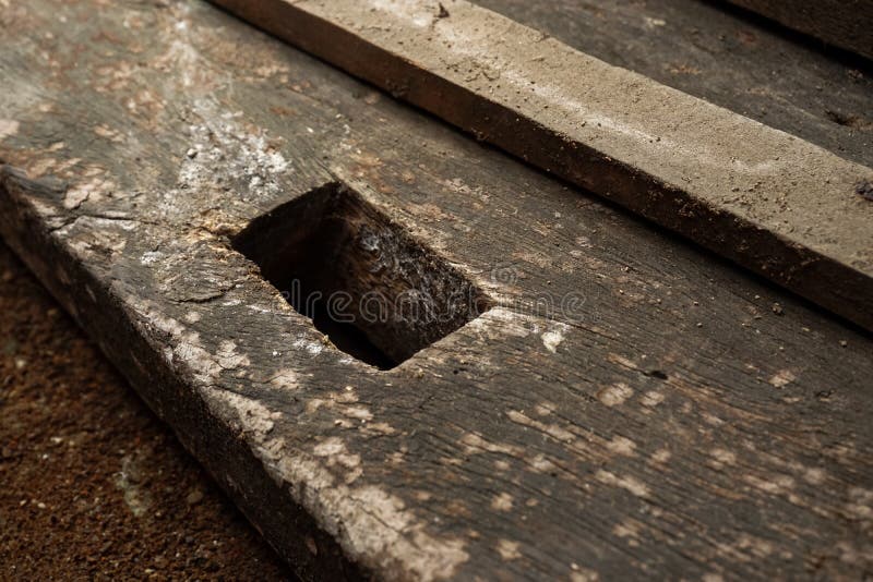 Old Wooden Planks on the Ground. Old Wood with Rectangular Holes Stock ...