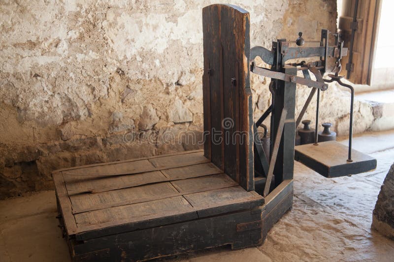 Old Wooden Platform Scales in Antique Mill Stock Photo - Image of ...
