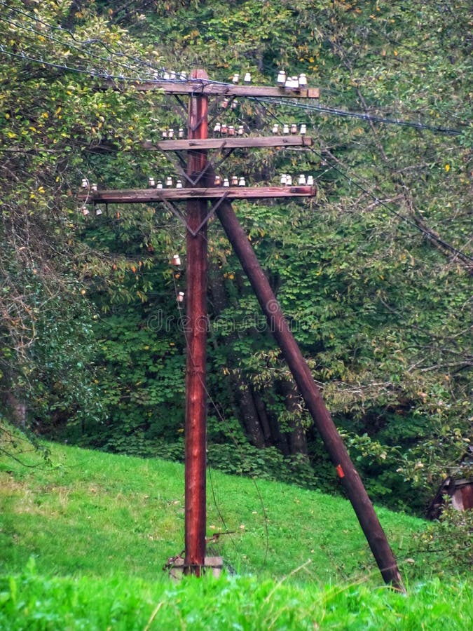 A Wooden Pole of a Wired Telephone Line Stock Image - Image of ...