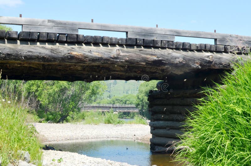 Old wooden road bridge stock photo. Image of green, construction ...
