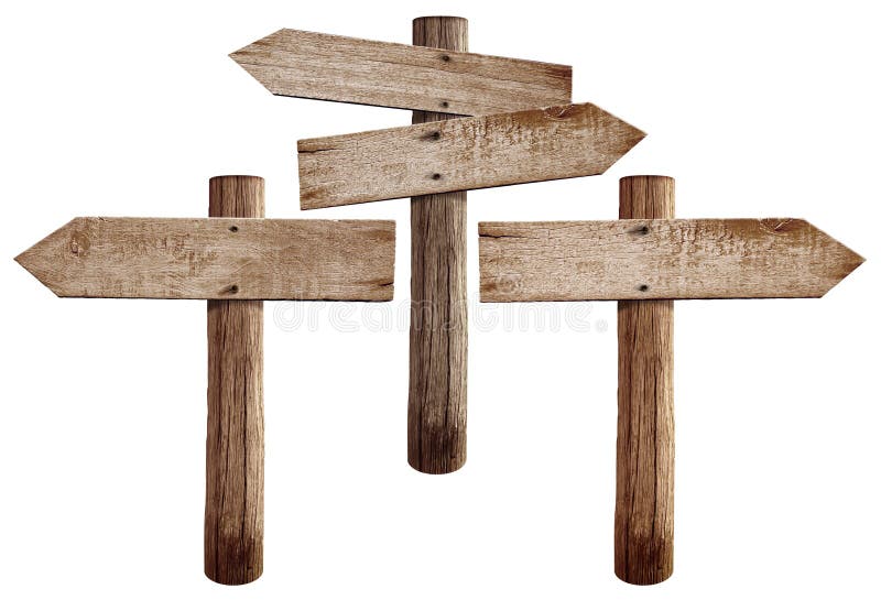 Old Wooden Road Signs Right, Left and Both Arrows Stock Image - Image ...