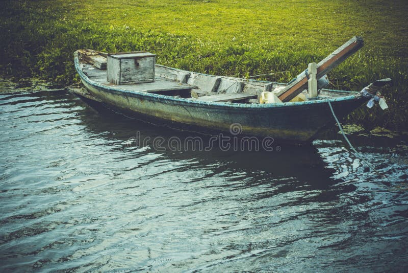 Old Wooden Rowboat in Rerto Style Stock Image - Image of loneliness ...