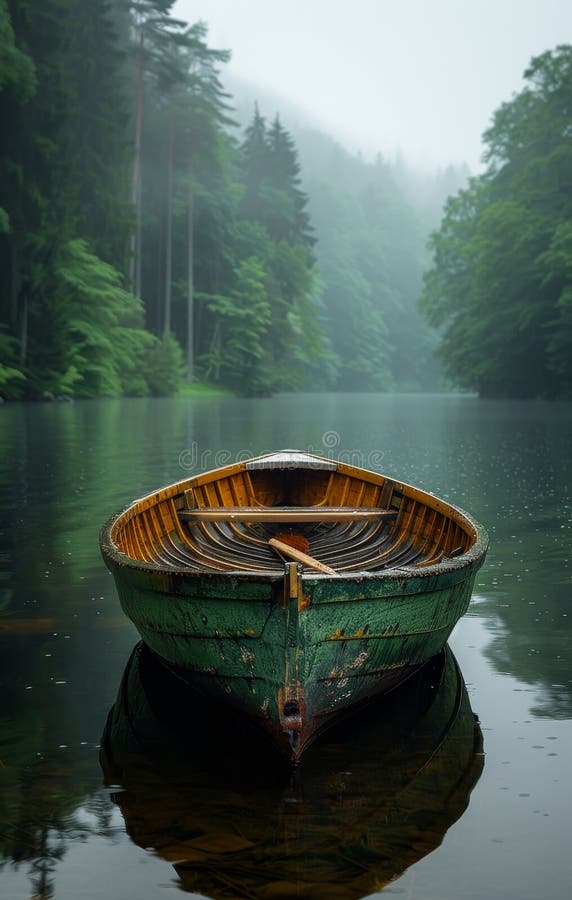 Old Wooden Rowing Boat on Lake in the Forest Stock Photo - Image of ...