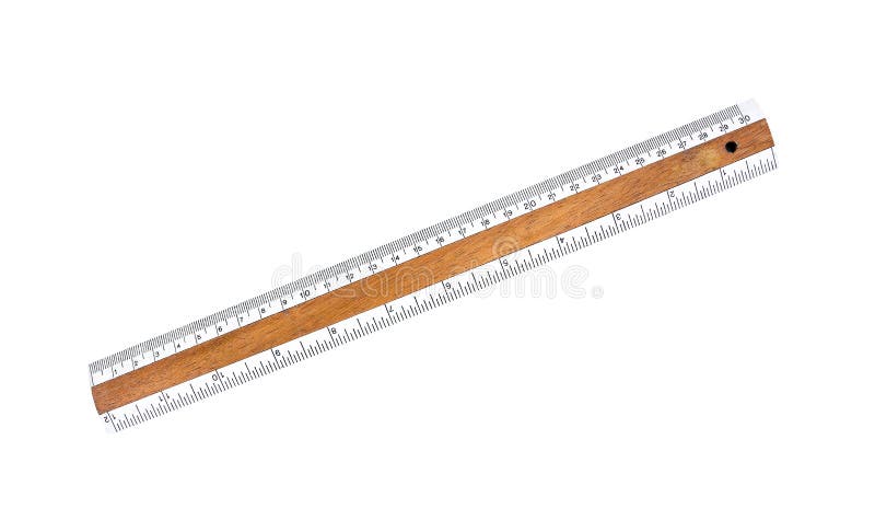 Old Wooden Ruler with White Plastic Tape Isolated on White Background ...