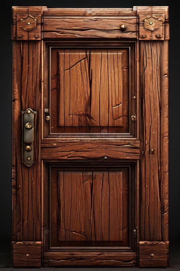 The Old Wooden Rustic Door on Rural Home Wall Stock Illustration ...