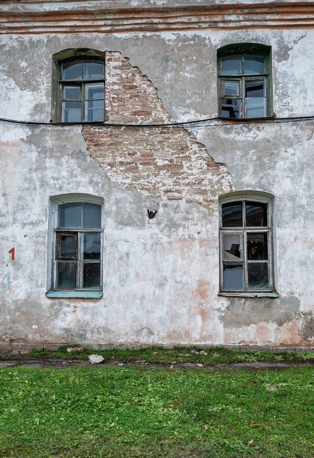 Old Rustic Windows on the Ancient Abandoned Weathered House Stock Photo ...