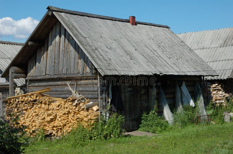 Old Wooden Shack with Stack of Firewood Stock Photo - Image of house ...
