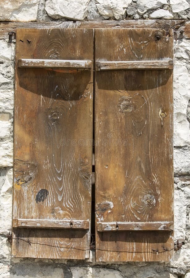 Old Wooden Shutters on a White Brick Wall Stock Photo - Image of facade ...