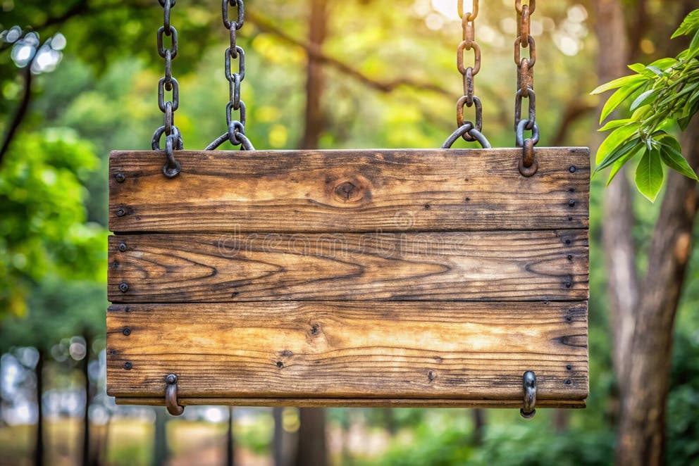 Old Wooden Sign Board on Chains Stock Illustration - Illustration of ...