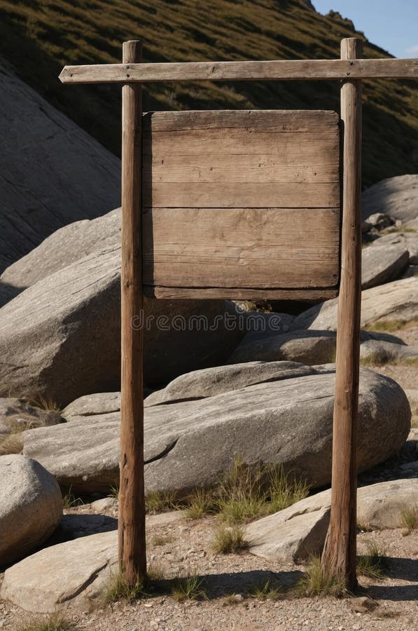 Old Wooden Signboard Near a Rocky Path, Empty and Cracked Stock ...