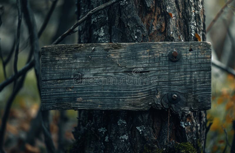 Old Wooden Signboard on a Tree in a Forest Stock Illustration ...