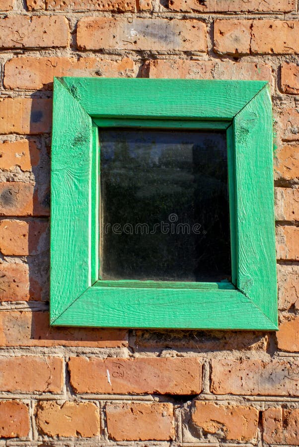 Old Wooden Square Window on a Brick Wall Stock Image - Image of border ...