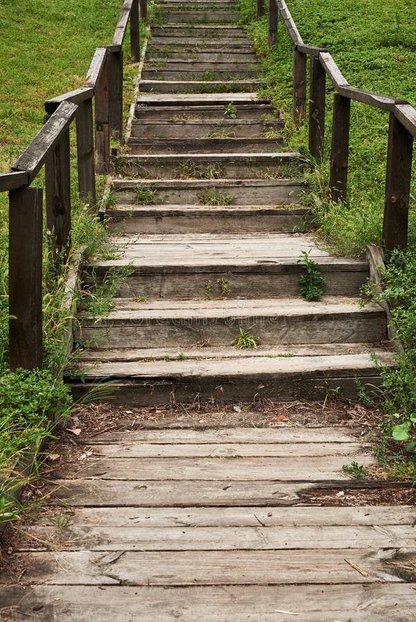 Old Wooden Staircase on a Grassy Ravine Slope Stock Photo - Image of ...